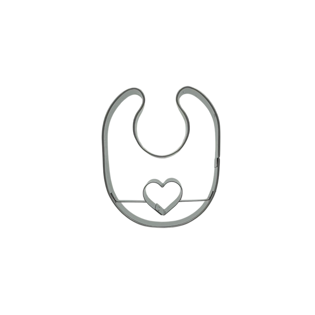 Baby Bib with Heart Detail 6cm Cookie Cutter Stainless Steel - DoughCuts